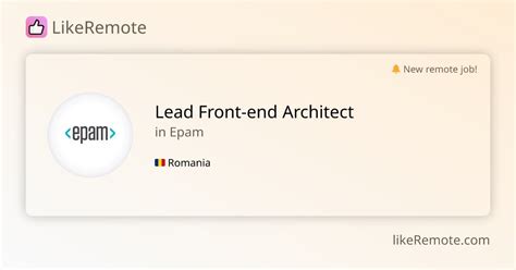 📩 Lead Front End Architect At 🏢 Epam 📍remote Job In 🇷🇴 Romania R