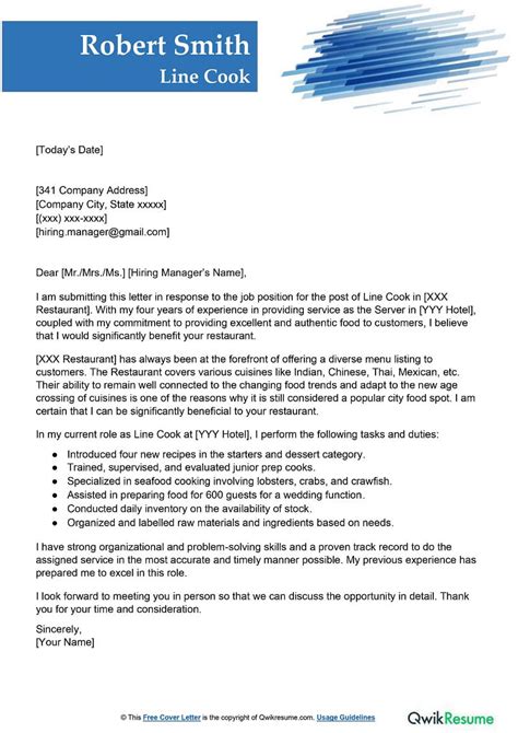 Line Cook Cover Letter Samples - MargyPuckett Blog