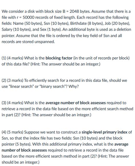 solved we consider a disk with block size b 2048 bytes