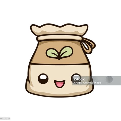 귀여운 행복한 삼베 자루 가방의 씨앗 카와이 만화 삽화 원예 농업 농업 클립 아트 가방에 대한 스톡 벡터 아트 및 기타 이미지 가방 건조한 귀여운 Istock
