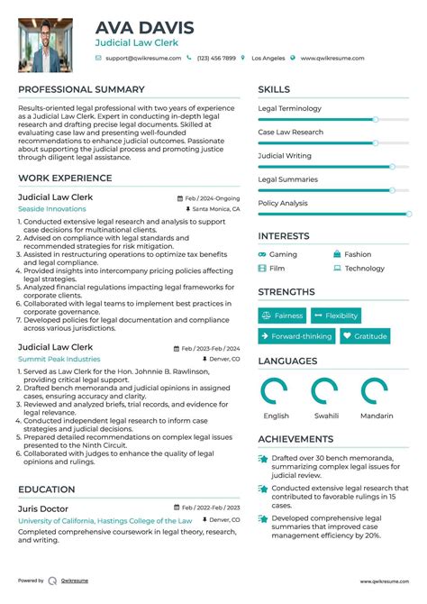 10 Judicial Law Clerk Resume Samples And Templates For 2026