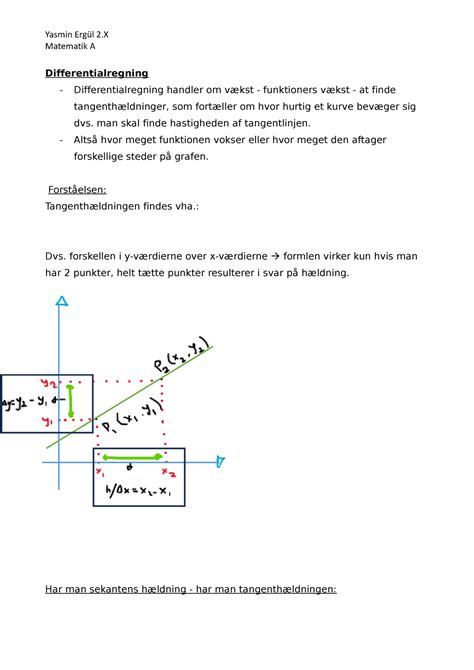 Differentialregning Noter Matematik A Differentialregning Differentialregning Handler Om