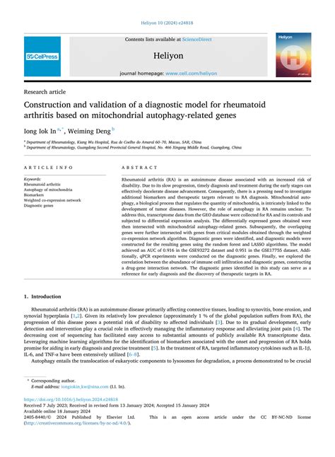 Pdf Construction And Validation Of A Diagnostic Model For Rheumatoid Arthritis Based On