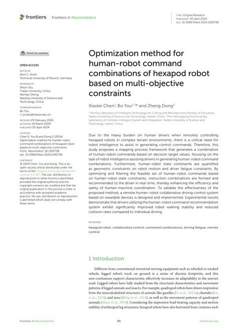 Pdf Optimization Method For Human Robot Command Combinations Of Hexapod Robot Based On Multi