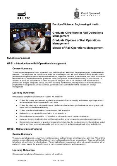 Graduate Certificate In Rail Operations Rail Innovation Australia