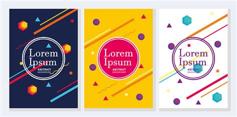 추상기하학적 배경 디자인 스타일 플랫 및 라인 요소로 설정 된 플래카드 템플릿 A4 표지 배너 전단지 및 포스터 Eps10 벡터 일러스트레이션 0명에 대한 스톡 벡터 아트