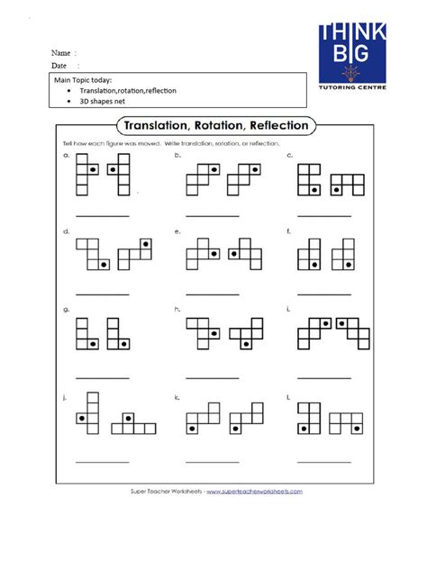 Grade 5 Translation Reflection Rotation 3d Shape Nets Pattern Pdf Art