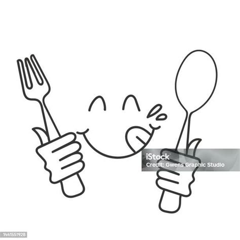 손으로 그린 낙서 맛있는 얼굴 웃는 아이콘 맛있는 포크와 숟가락 그림 입 핥기에 대한 스톡 벡터 아트 및 기타 이미지 입 핥기 아이콘 타액 체액 Istock
