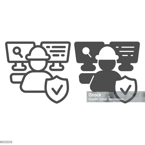 작업 라인과 솔리드 아이콘의 It 전문가 Pcrepair 개념 흰색 배경에 It 전문가 벡터 사인 모바일 개념 및 웹 디자인을