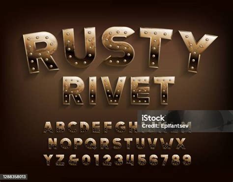 녹슨 리벳 알파벳 글꼴 리벳이 있는 손상된 금속 문자와 숫자 리벳에 대한 스톡 벡터 아트 및 기타 이미지 리벳 금속