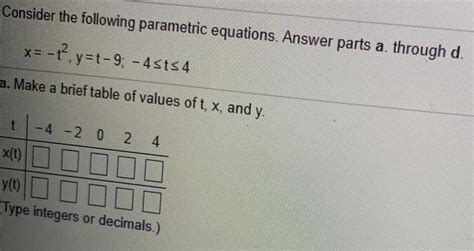 Solved Consider The Following Parametric Equations X 4 Y