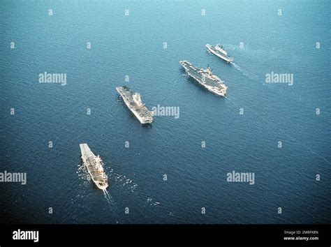 An Overhead View Of Four Ships Of The Battle Group Gathered For The Nato Exercise Display