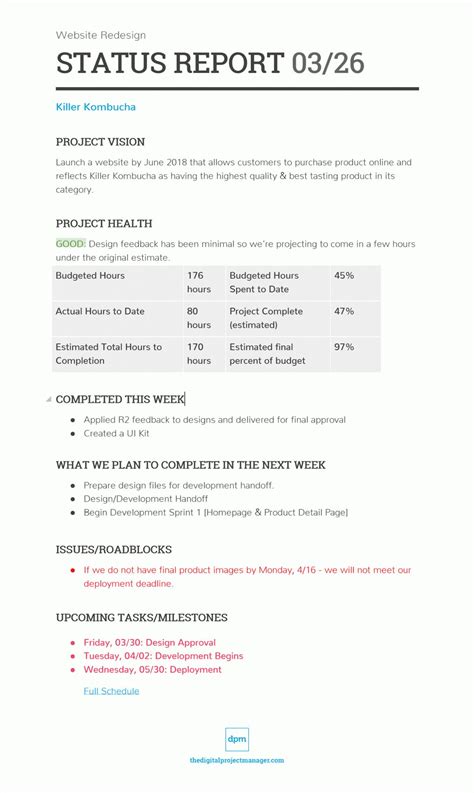 Project Status Report Email Template Creative Template Inspiration
