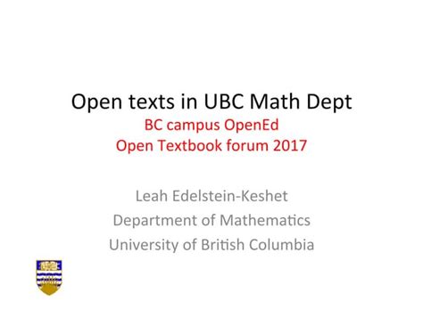 Open Textbooks In Ubc Math Department Pdf