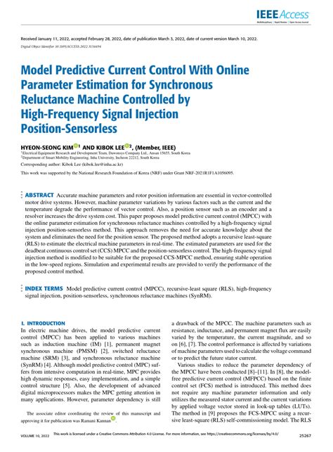 Pdf Model Predictive Current Control With Online Parameter Estimation For Synchronous