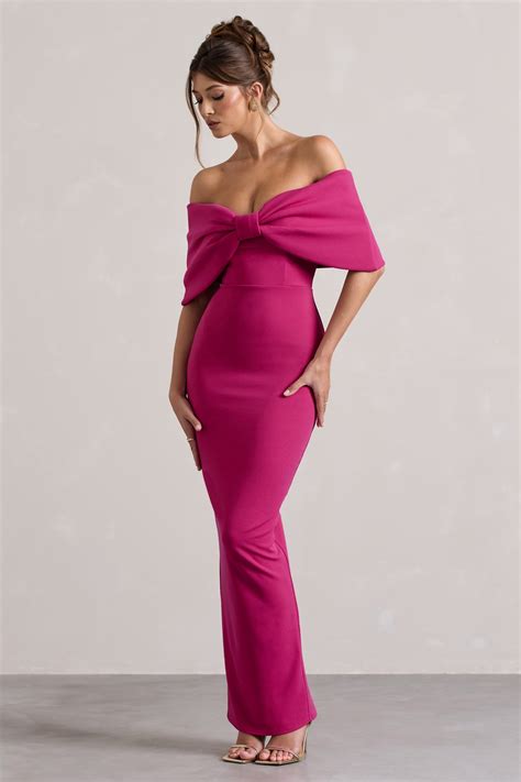 Cornelia Hot Pink Strapless Maxi Dress With Oversized Bow Club L