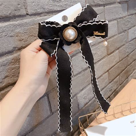 패션 복고풍 브로치 디자인 활 큰 검은 진주 두 사용 헤어실프와 넥타이 Cc 스타일 Aliexpress