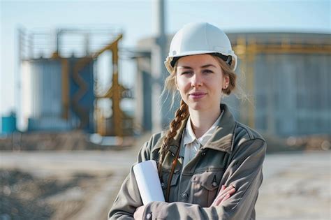 Premium Photo Female Engineer With Plans At Construction Site