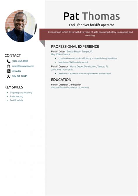 20 Best Forklift Operator Resume Examples And Templates For 2025