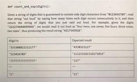 solved def count and say digits given a string of digits