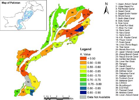Map Of K Values Per Canal Command Area In The Indus Basin Of Pakistan Download Scientific