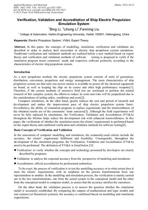 Verification Validation And Accreditation Of Ship Electric Propulsion Simulation System