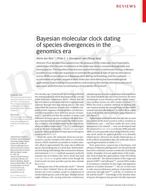 Pdf Bayesian Molecular Clock Dating Of Species Divergences In The Genomics Era