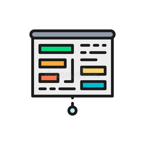 Projector Screen With Presentation Tables Charts Flat Color Icon