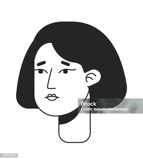 중간 이발 단색 플랫 벡터 캐릭터 머리를 가진 걱정스러운 여자 2차 도형에 대한 스톡 벡터 아트 및 기타 이미지 2차 도형