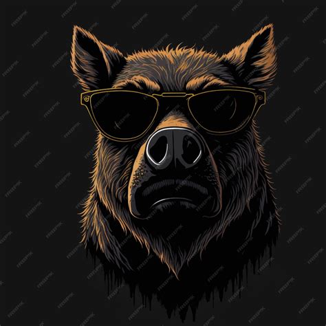 Злой кабан с солнцезащитными очками вектор Премиум векторы