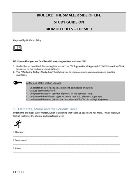 Biol101 Study Guide Biomolecules Theme 1 2022 Pdf Chemical Bond