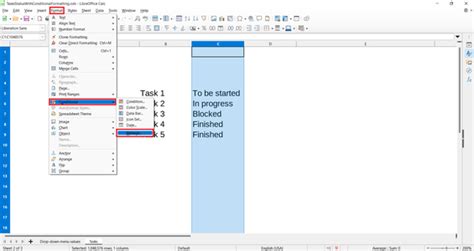 libreoffice calc drop down menu for task progression values with