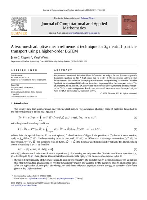Pdf Amr Technique For Enhanced S N Transport Solves