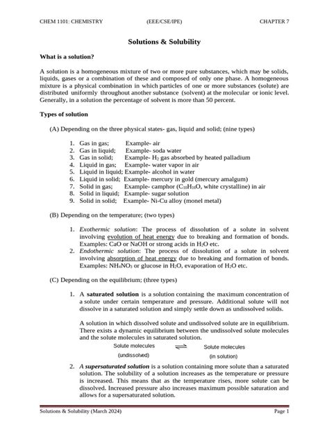 Solution Solubility And Gas Laws Spring Pdf Solvation Chemical