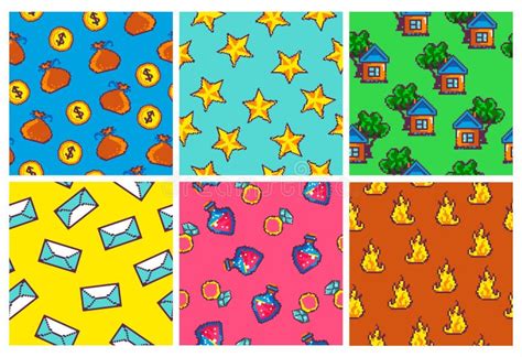 Decorative Pattern Design Set With Pixel Elements Stock Vector