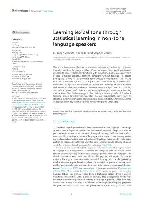 Pdf Learning Lexical Tone Through Statistical Learning In Non Tone