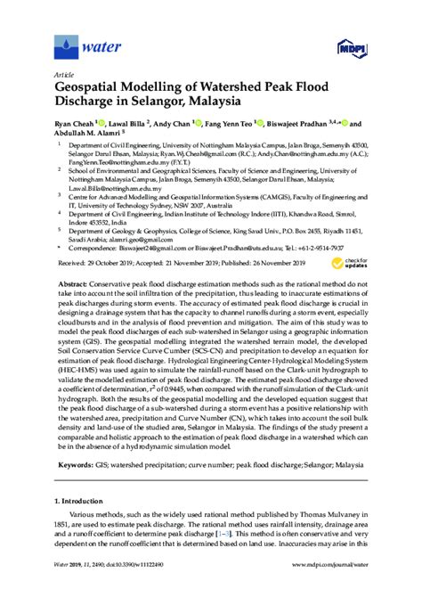Pdf Geospatial Modelling Of Watershed Peak Flood Discharge In Selangor Malaysia
