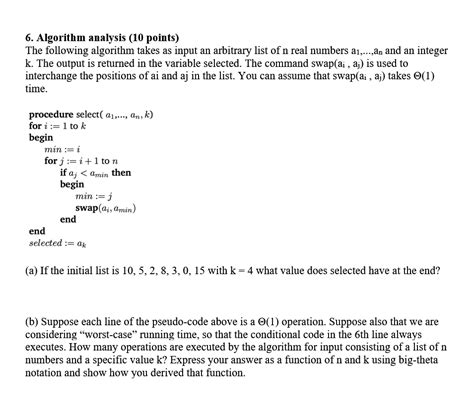 Solved Algorithm Analysis Points The Following Chegg