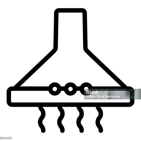 주방 흄과 단단한 아이콘 밥솥 후드는 파도 기호와 함께 작동하고 흰색 배경에 윤곽선 스타일 픽토그램을 사용한다 배기 시스템 기호 모바일 개념 웹 디자인 벡터 그래픽 0명에