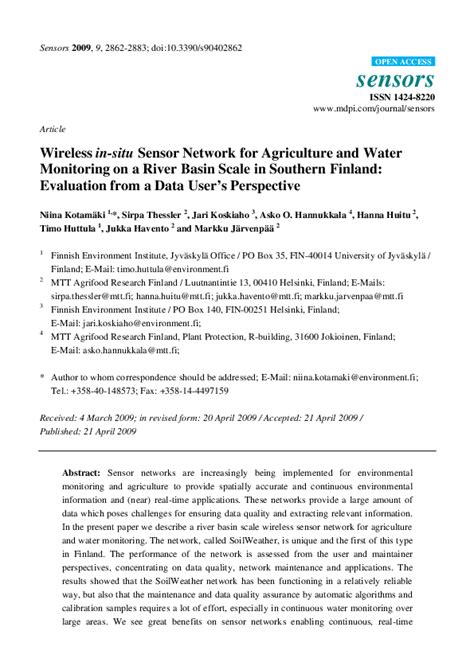 Pdf Wireless In Situ Sensor Network For Agriculture And Water
