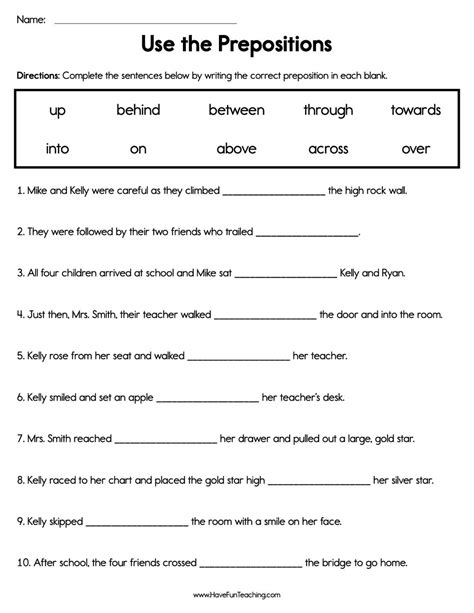 Preposition Worksheet Common Prepositions Worksheets Library
