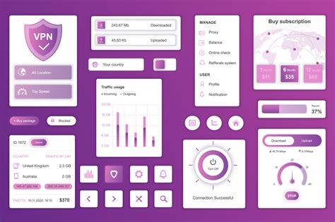 User Interface Elements Set For Vpn Service Mobile App Or Web Kit Template With Hud Download
