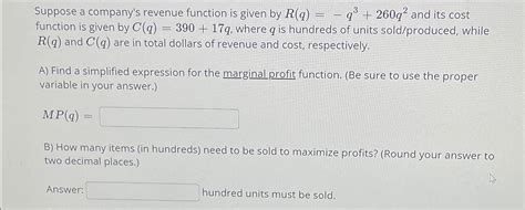 solved suppose a company s revenue function is given by