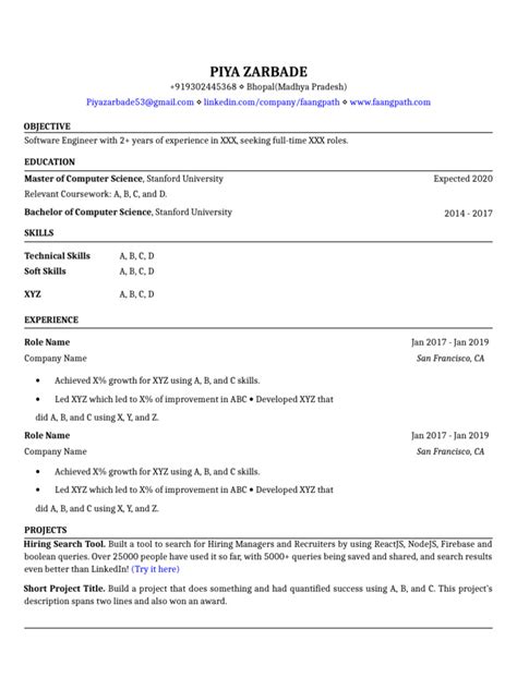 Faangpath Profile Software Engineer Resume Pdf Computing