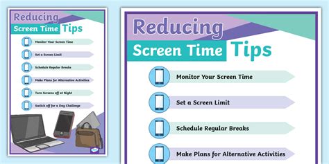Reducing Screen Time Tips Display Poster Twinkl