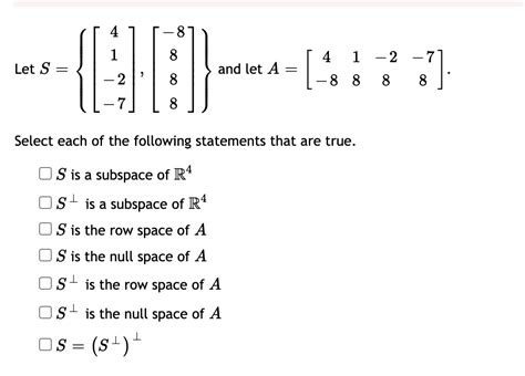 Solved 4 1 Let S And Let A 2 7 8 8 8 8 Select Each Of The Chegg Com