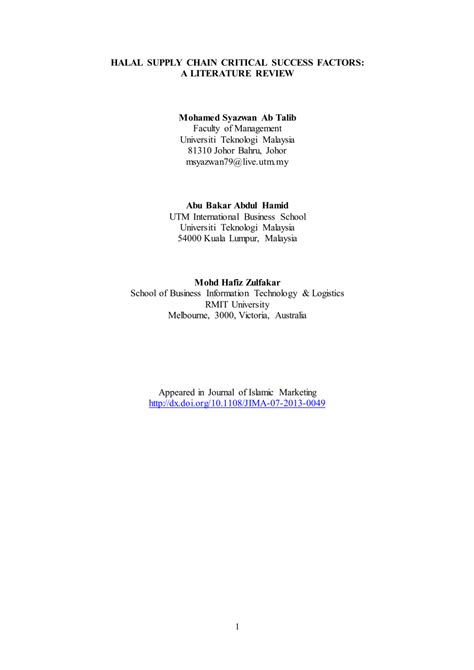 Pdf Halal Supply Chain Critical Success Factors A Literature Review