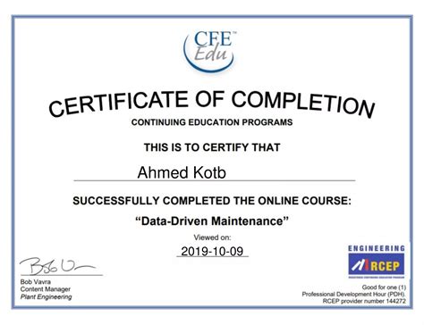 Certificate Of Completion Data Driven Maintenance Course Ahmed Said