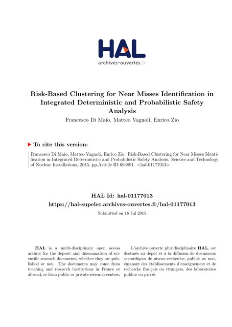 Pdf Risk Based Clustering For Near Misses Identification In