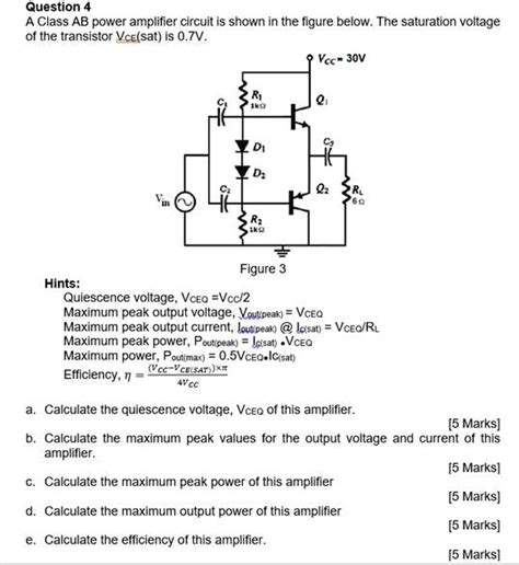 solved question 4 a class ab power amplifier circult is shown in the